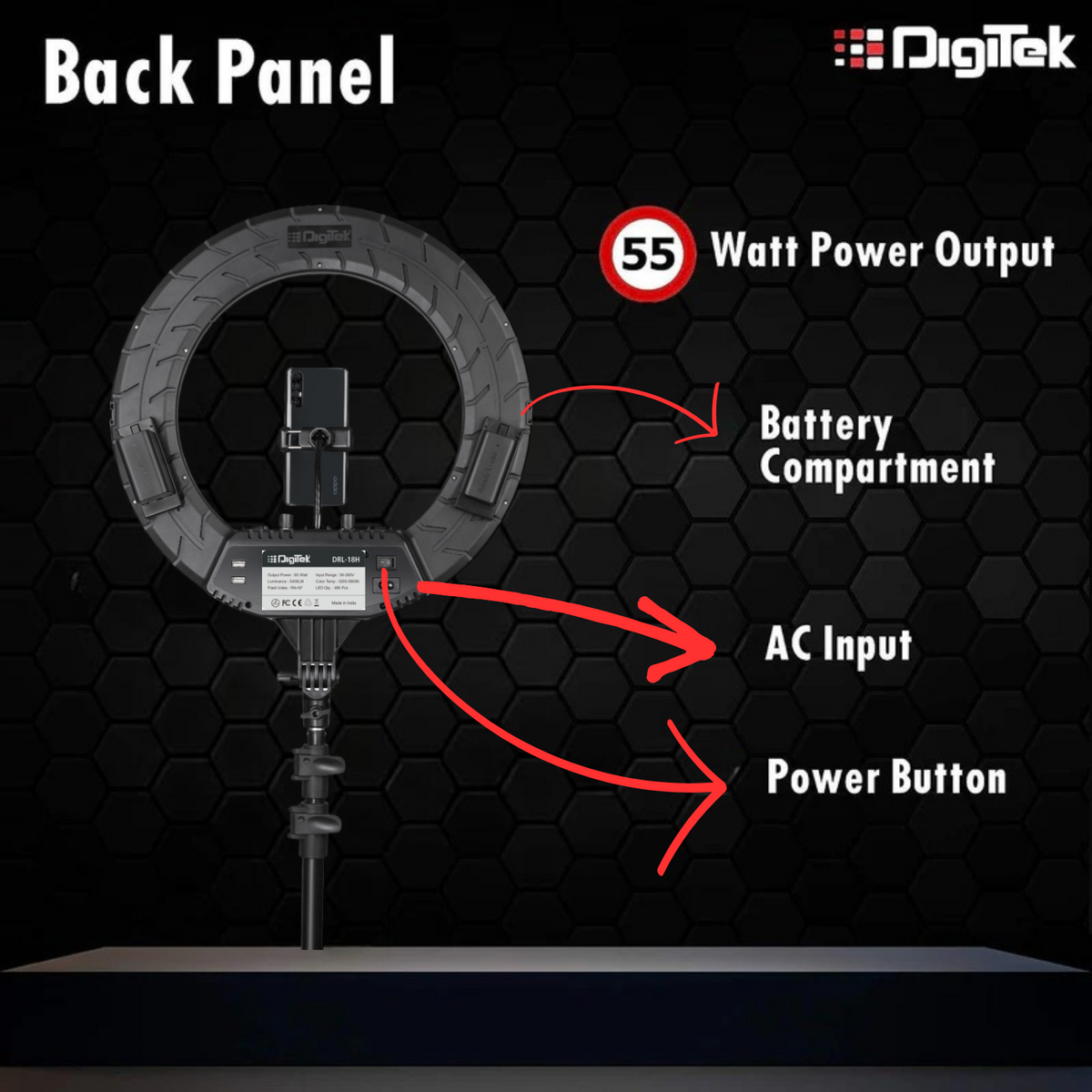 Buy Digitek 46cm Big LED Ring Light DRL018 with 2 Color Modes Online