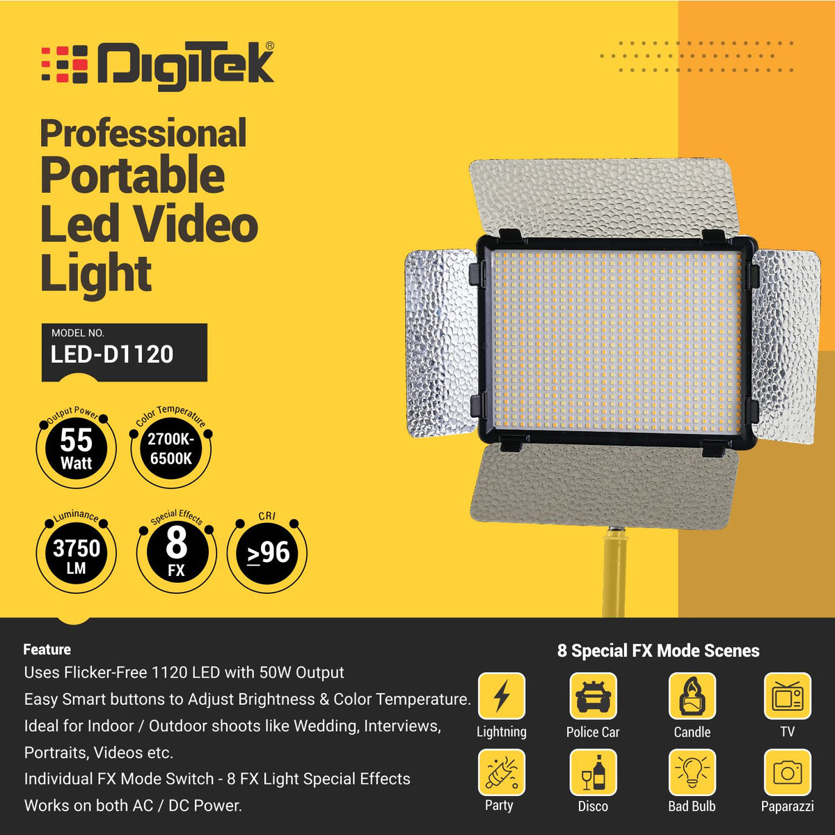 Digitek (LED D1120) Professional Portable Led Video Light Panel, Sleek