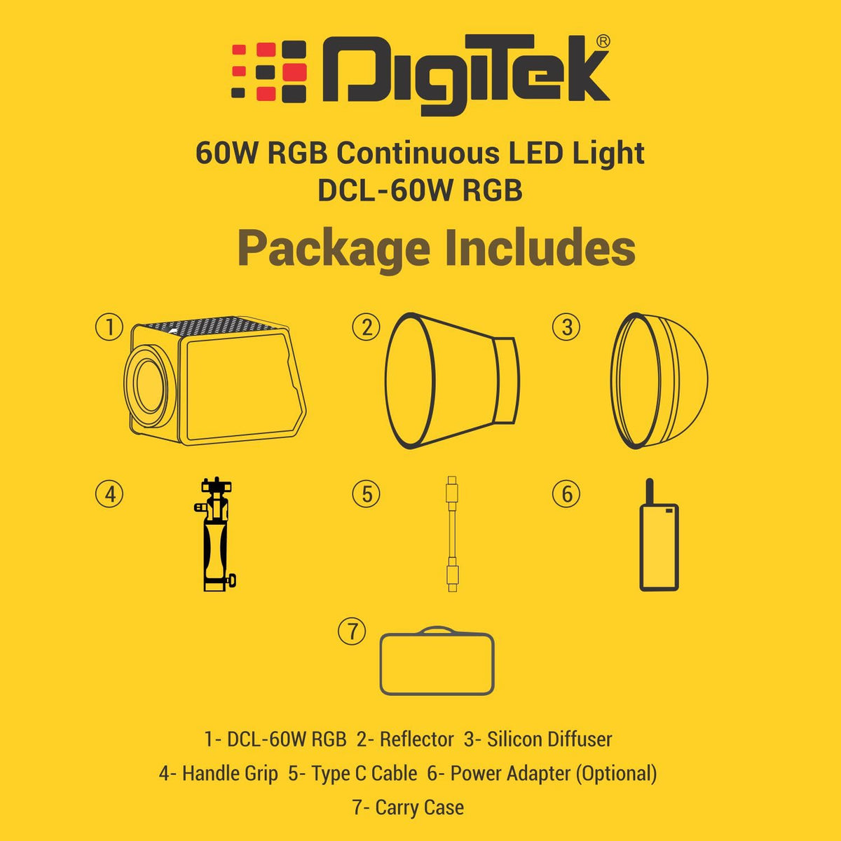 Digitek (DCL-60W RGB) 60W Palm RGB Continuous LED Light with Reflector
