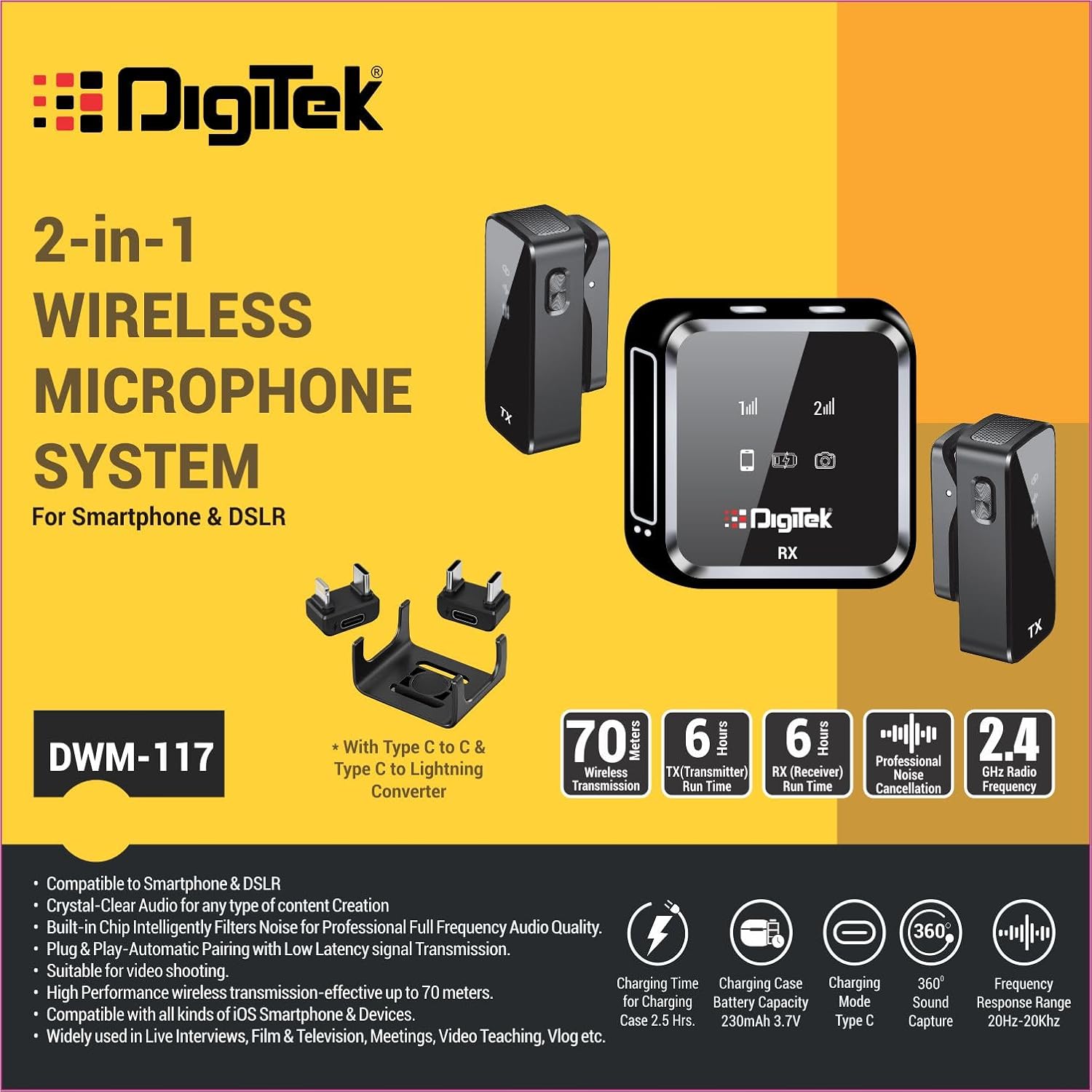 Buy DIGITEK® (DWM-117) 2-in-1 Wireless Microphone, C to C & C to LTC ConneOnline Best Prices ...