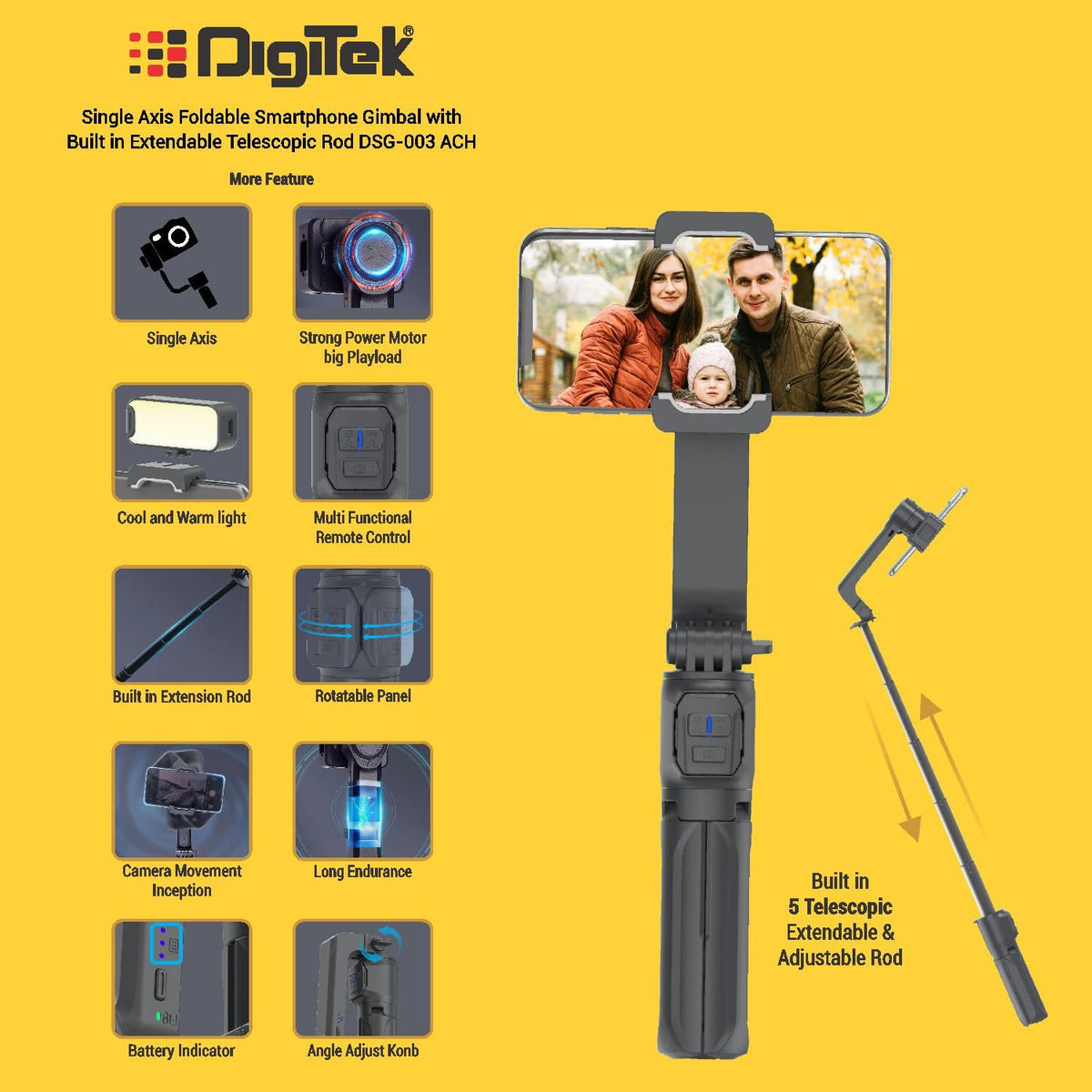 Buy Digitek DSG-003 Foldable Smartphone Gimbal with Rod