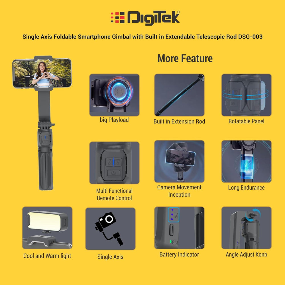 Digitek (DSG 003) Single Axis Foldable Smartphone Gimbal with Built in