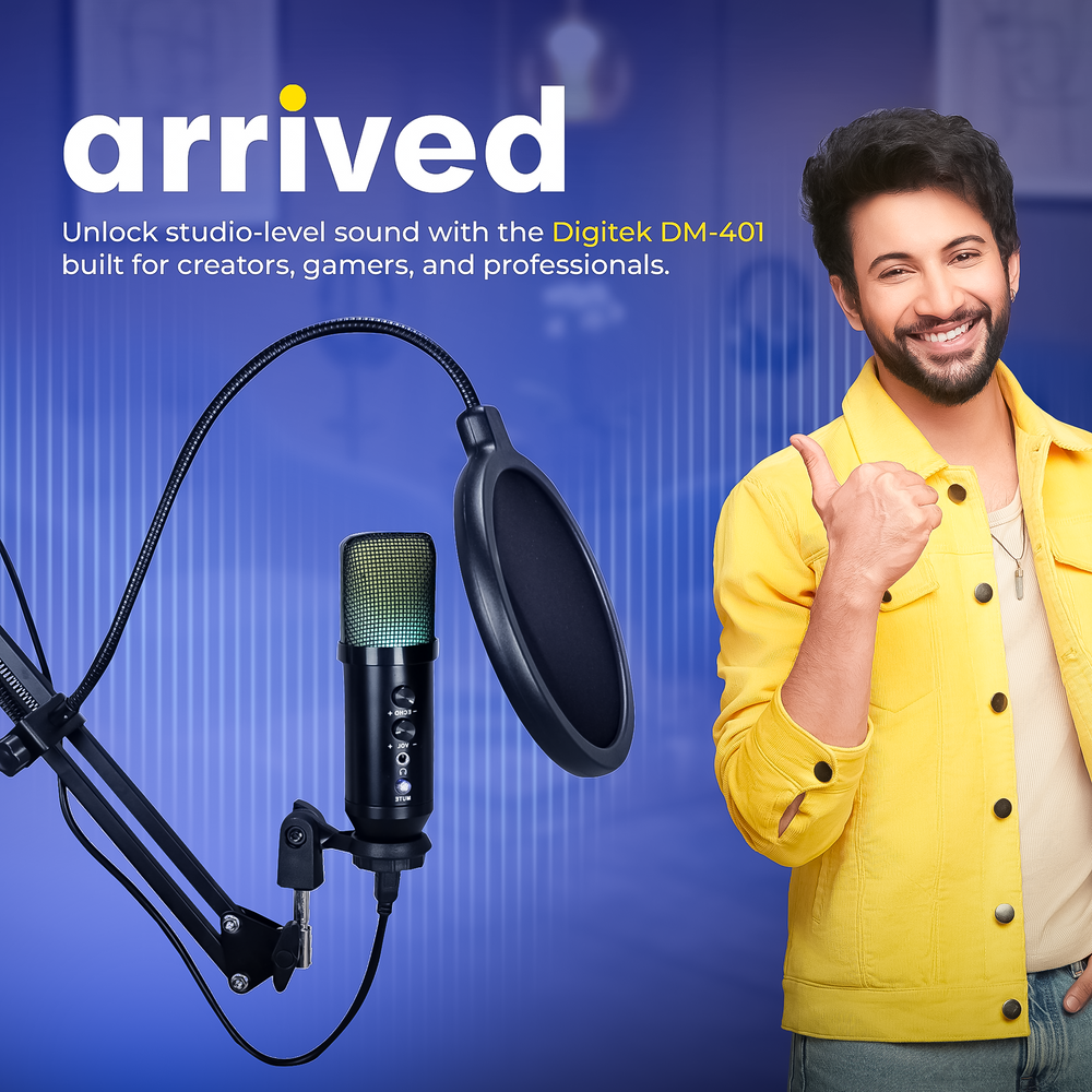 Digitek (DM 401) RGB USB Condenser Microphone Kit with BoomArm, Pop Fi