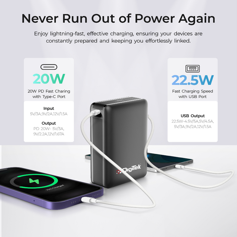 Buy Digitek DPB-20000-PD QC High Capacity Power Bank with Type-C Port ...