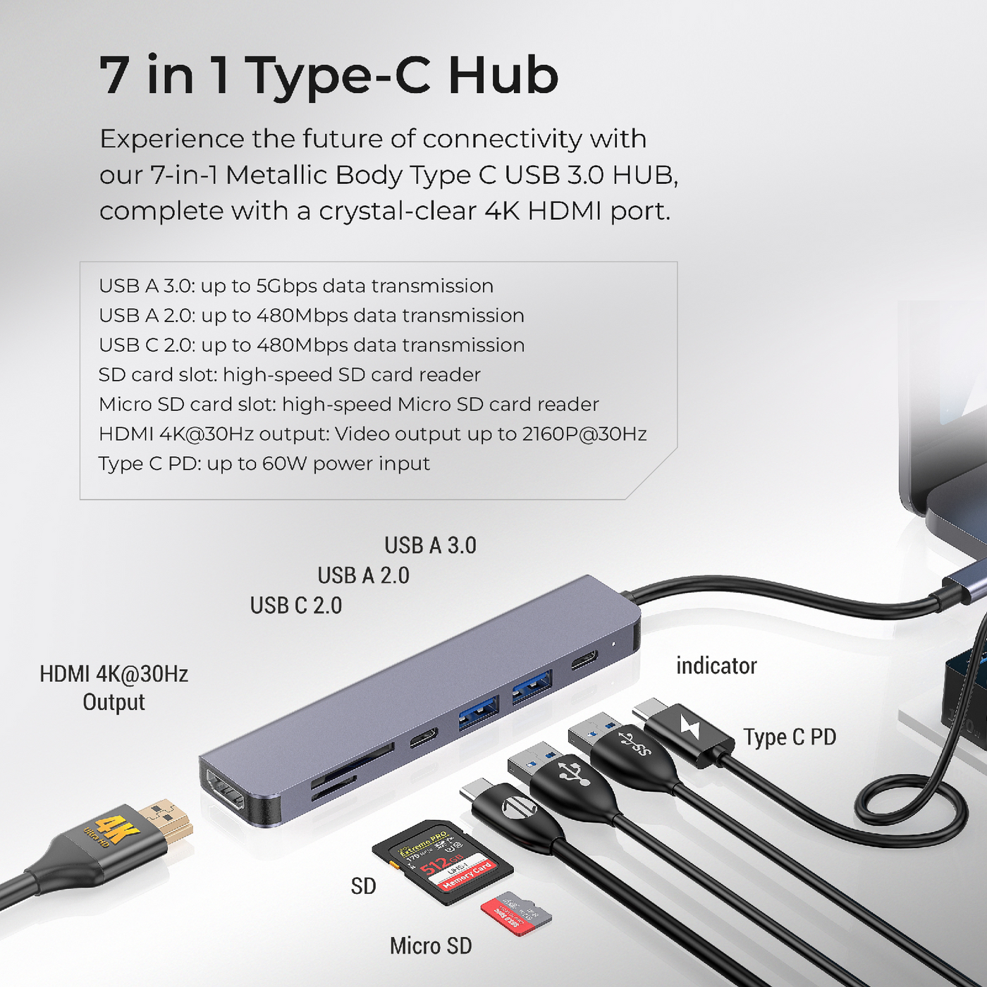 Buy Digitek 7-in-1 Type-C USB Hub with 4K HDMI & PD Charging Online