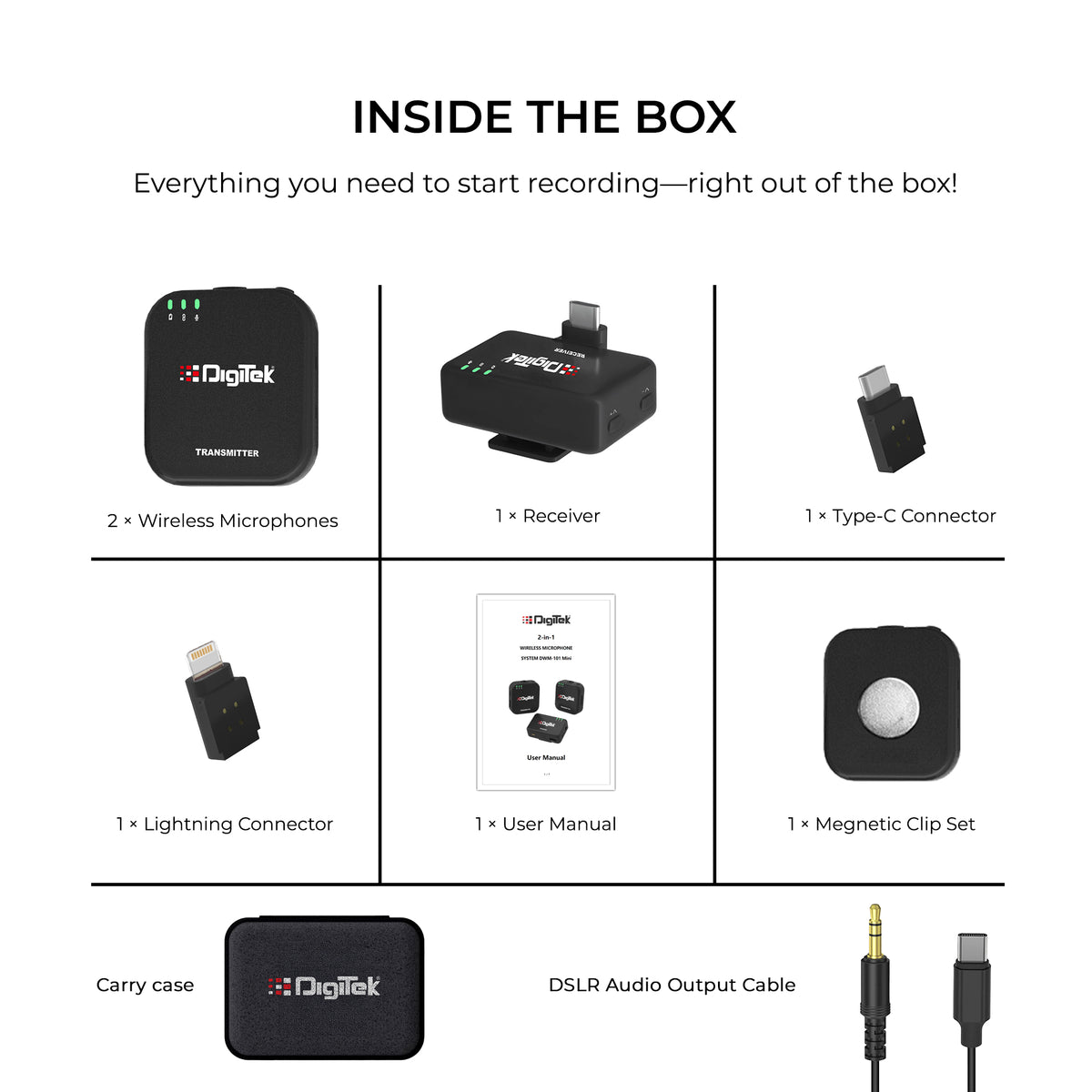 Digitek (DWM 101 Mini) 2-in-1 Wireless Microphone, 2.4G Mic for iOS/An