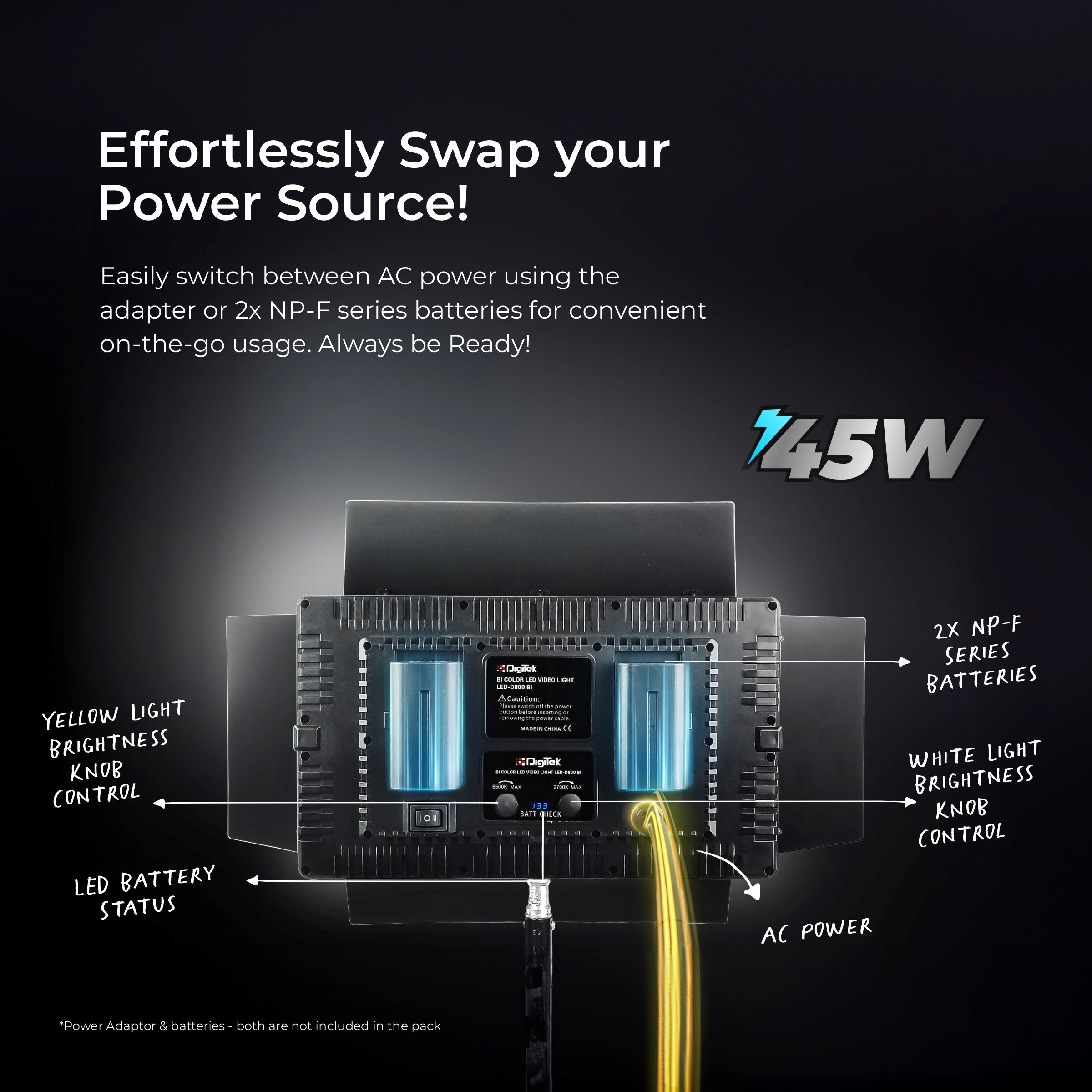 Buy Digitek D800 BI Bi-Color Video Light Panel Ultra Slim New Designed ...