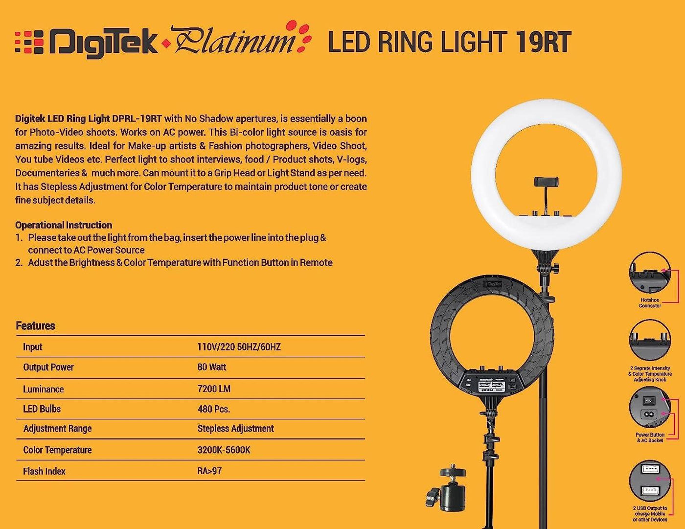 Buy Digitek DPRL-19RT Professional LED Ring Light with AC Power Online
